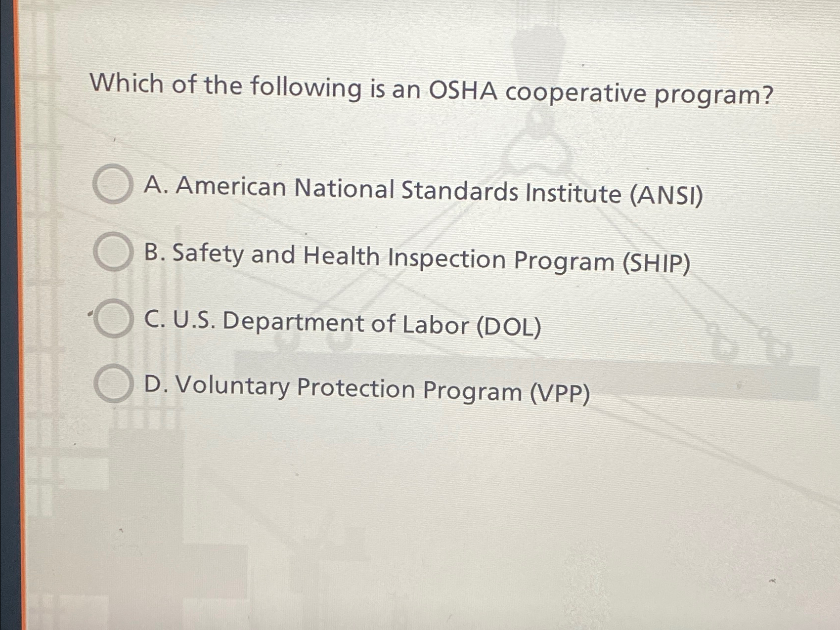 Solved Which of the following is an OSHA cooperative | Chegg.com