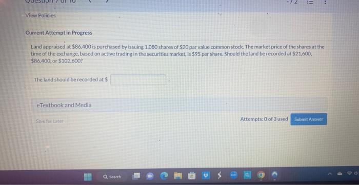 Solved Land appraised at $86,400 is purchased by issuing | Chegg.com