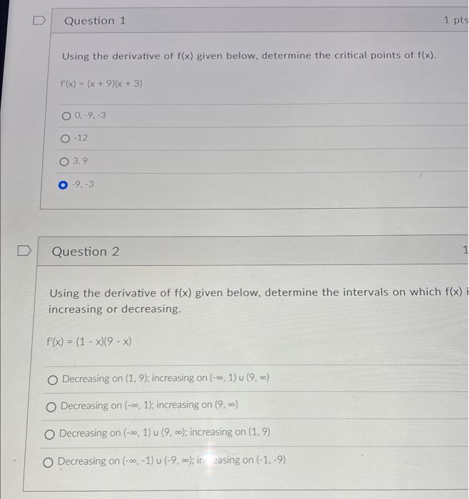 Solved Using the derivative of f(x) given below, determine | Chegg.com