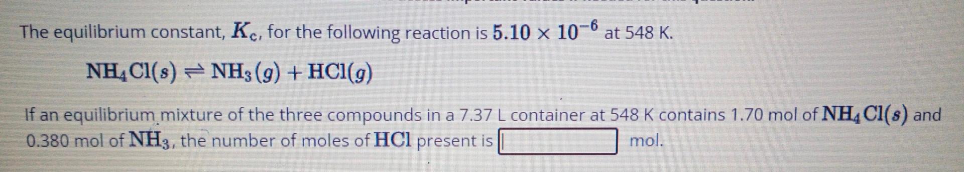 The equilibrium constant, Kc, for the following | Chegg.com