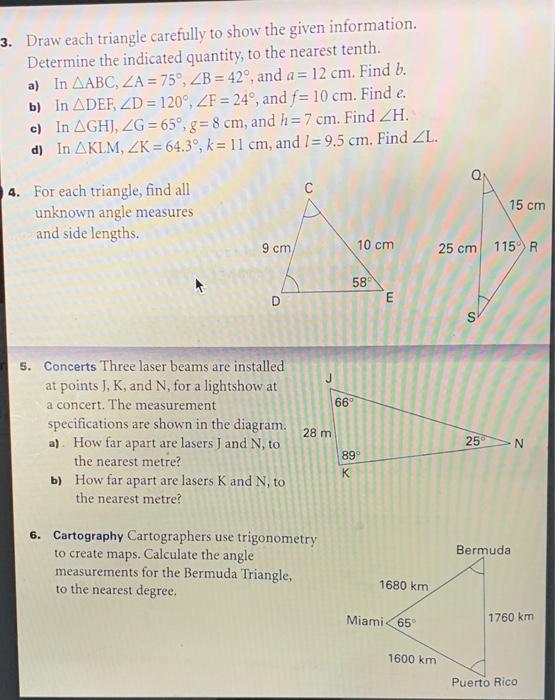 Solved Draw each triangle carefully to show the given | Chegg.com
