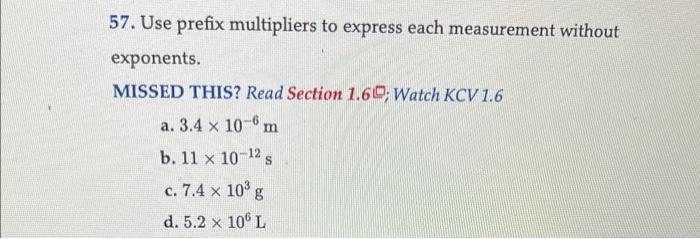 Solved 57. Use prefix multipliers to express each | Chegg.com