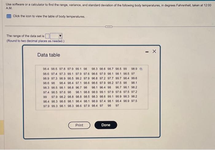 Solved Use software or a calculator to find the range, | Chegg.com
