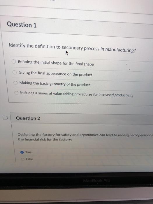 Solved Question 1 Identify the definition to secondary | Chegg.com