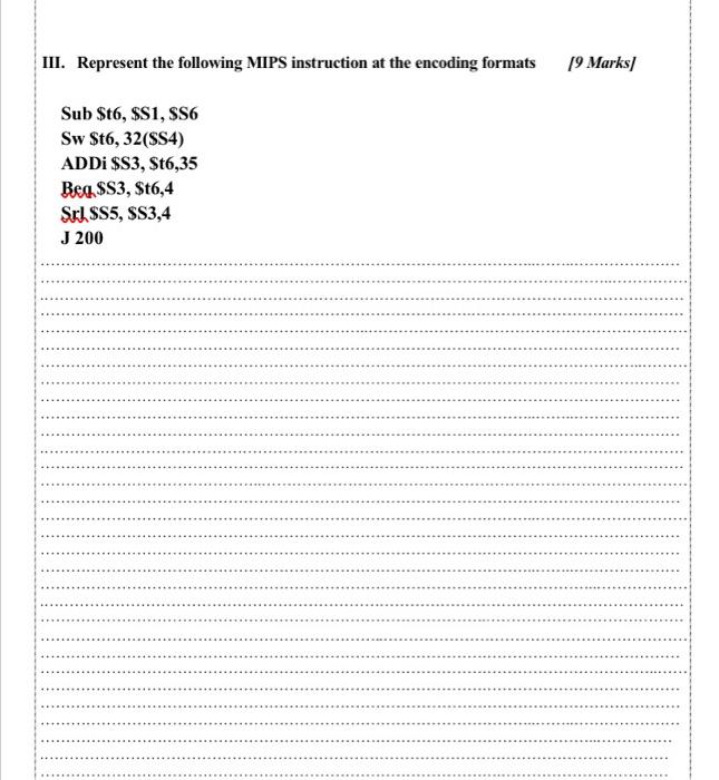 Solved Iii Represent The Following Mips Instruction At The 
