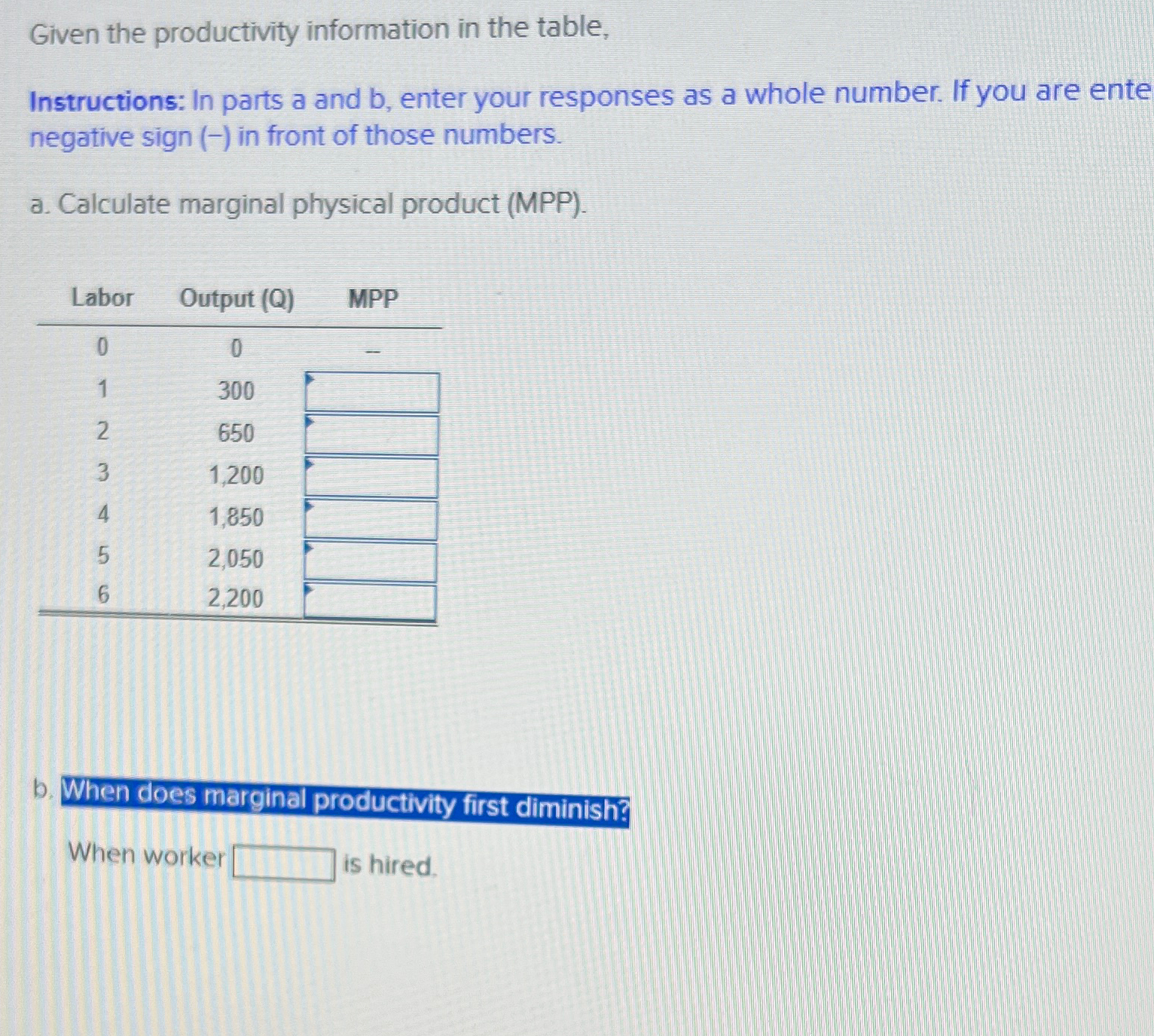 Solved Given the productivity information in the table,a. | Chegg.com