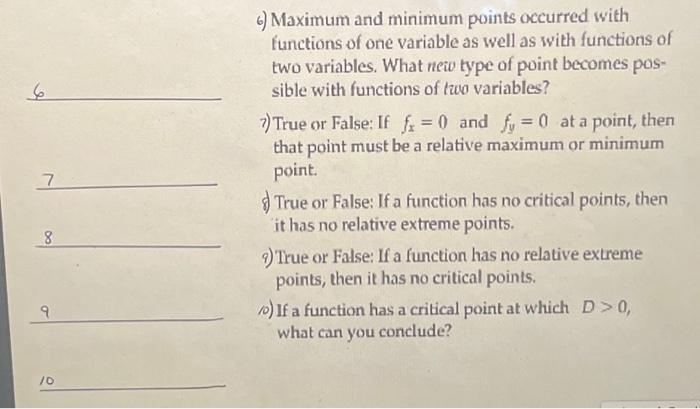 Solved 6) Maximum and minimum points occurred with functions | Chegg.com