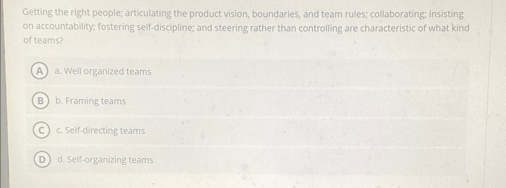 Solved Getting the right people; articulating the product | Chegg.com