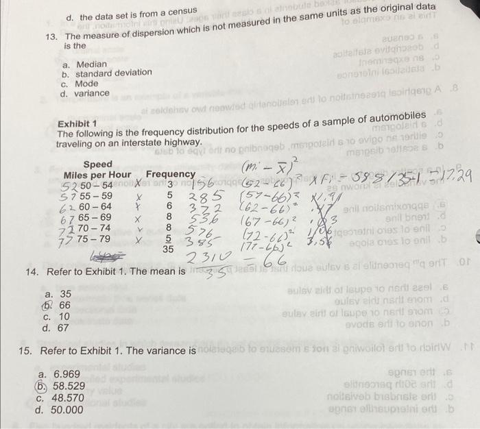 Solved d. the data set is from a census 13. The measure of | Chegg.com