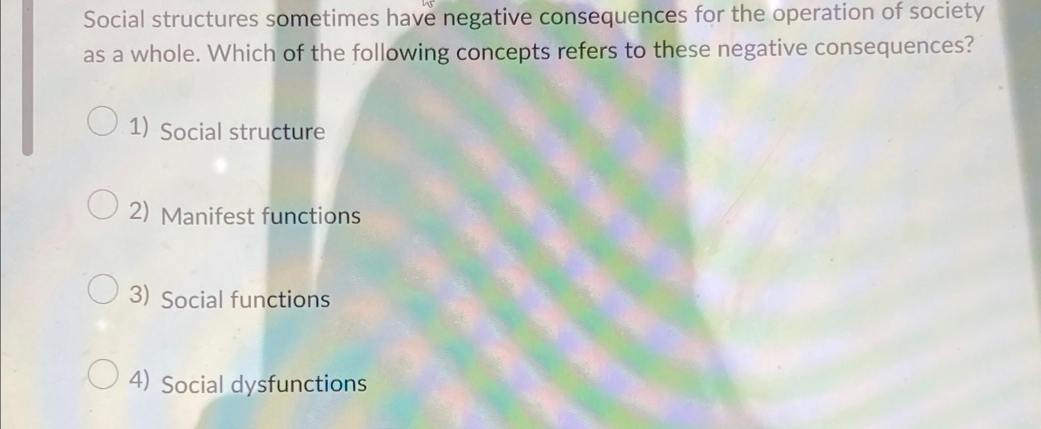 Solved Social structures sometimes have negative | Chegg.com