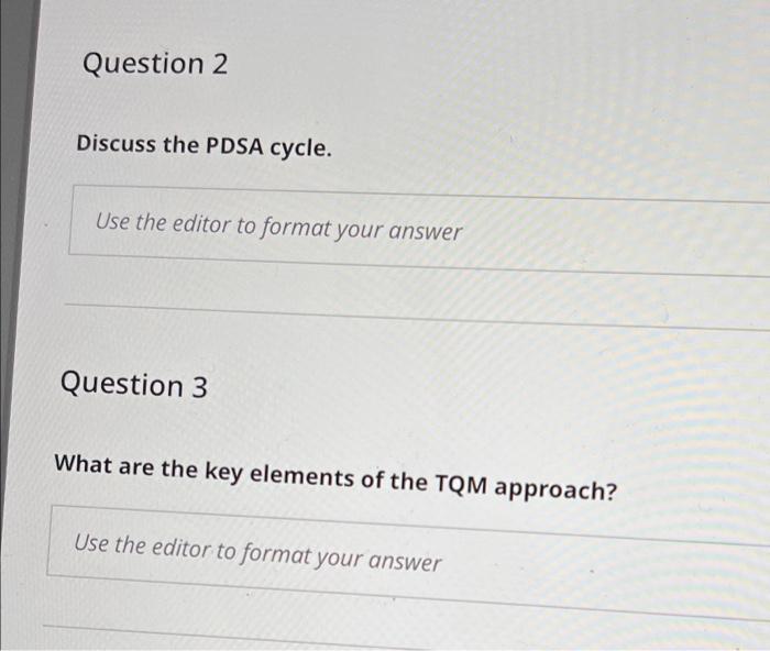 Solved Question 2 Discuss the PDSA cycle. Use the editor to | Chegg.com