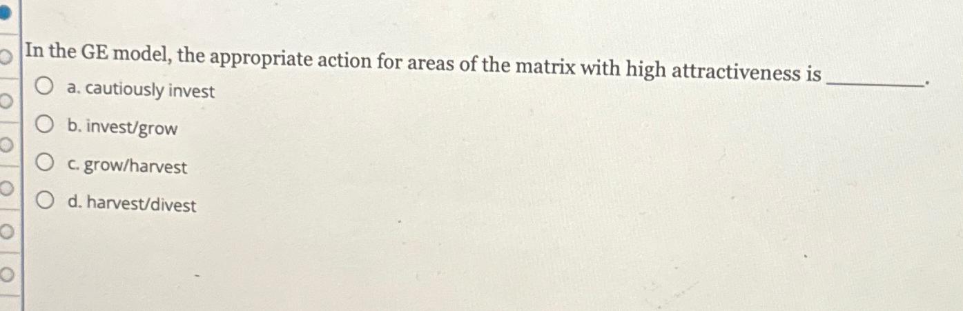 Solved In the GE model, the appropriate action for areas of | Chegg.com