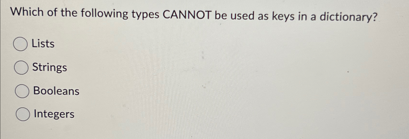 Solved Which of the following types CANNOT be used as keys | Chegg.com