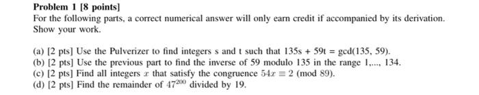 Solved Problem 1 [8 points] For the following parts, a | Chegg.com