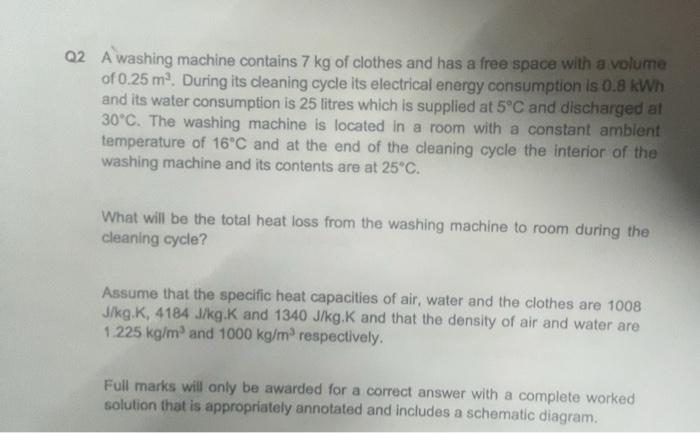 Solved 22. A washing machine contains 7 kg of clothes and | Chegg.com