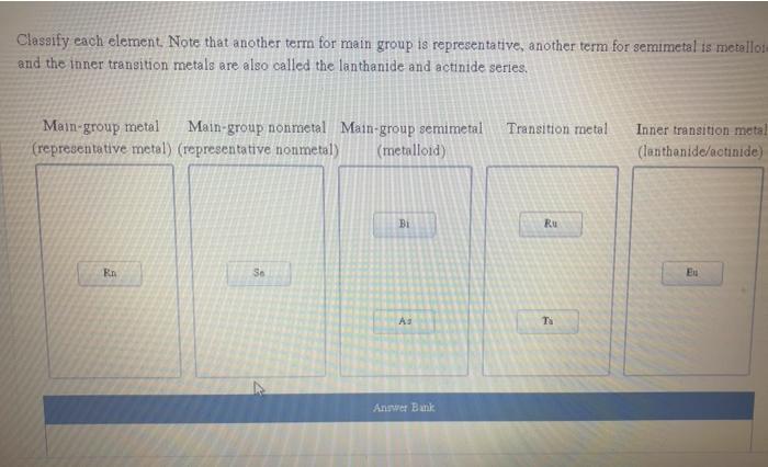 Solved Classify each element. Note that another term for | Chegg.com