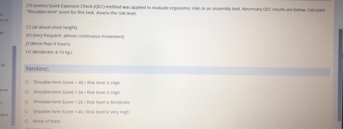 (10 points) Quick Exposure Check (QEC) method was | Chegg.com