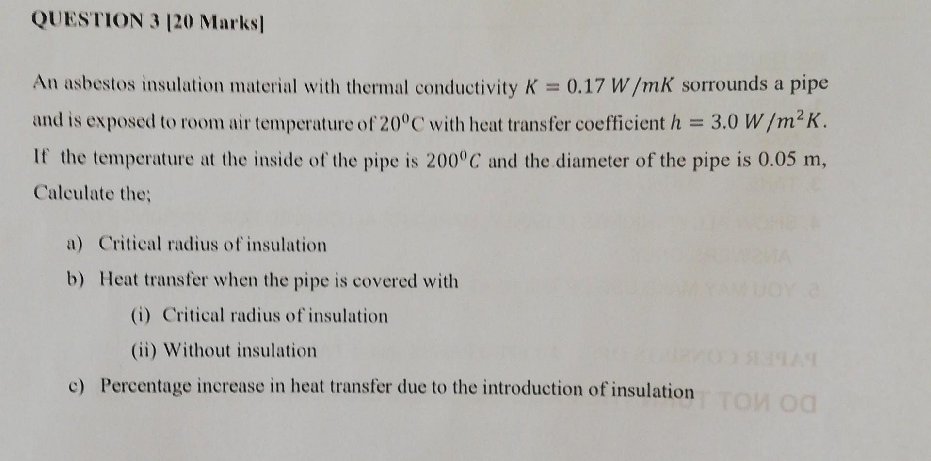 Solved An asbestos insulation material with thermal | Chegg.com