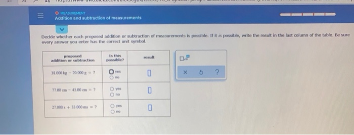 Solved Addition and subtraction of measurements Decide | Chegg.com