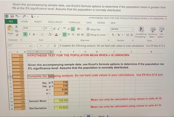 Solved Given the accompanying sample data. use Fxcal's | Chegg.com