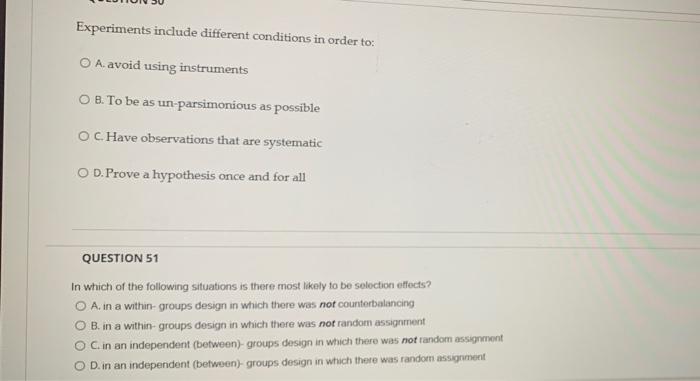 Solved Experiments include different conditions in order to: | Chegg.com