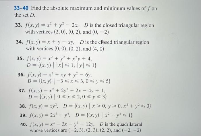 Solved 33-40 Find the absolute maximum and minimum values of | Chegg.com