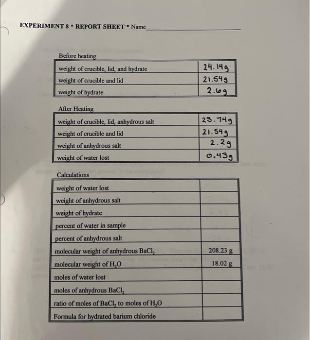 Solved EXPERIMENT 8 * PRELAB EXERCISE * Name VerONA | Chegg.com