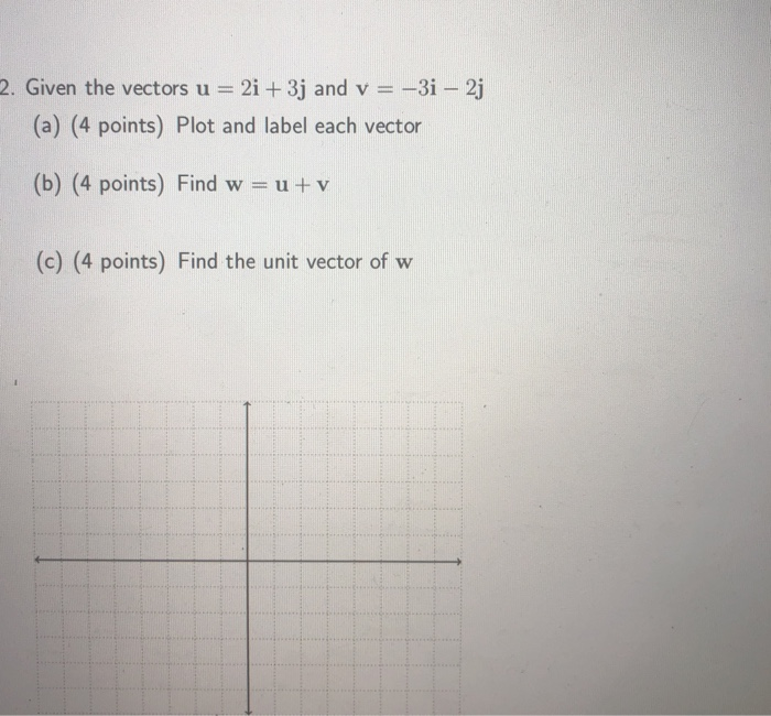 Solved 2. Given the vectors u = 2i + 3j and v = -3i - 2j (a) | Chegg.com
