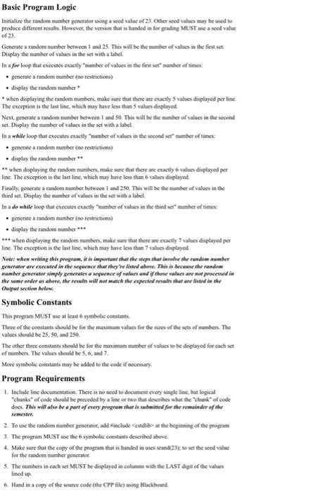 Basic Program Logic Initialixe the randont mumber | Chegg.com