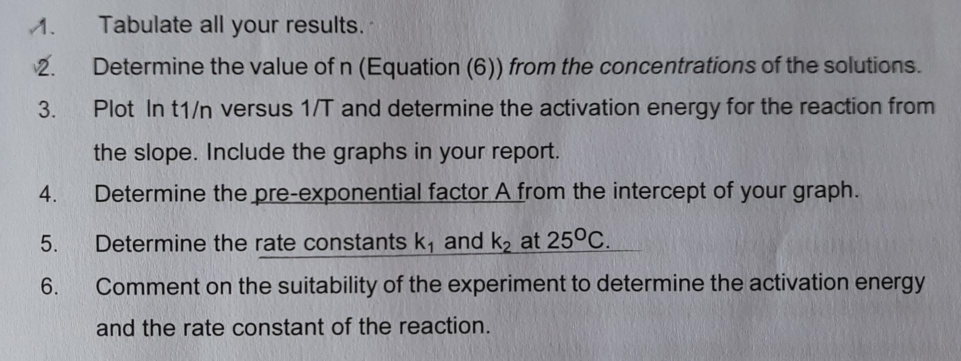 Solved A. Tabulate all your results. 2. Determine the value | Chegg.com