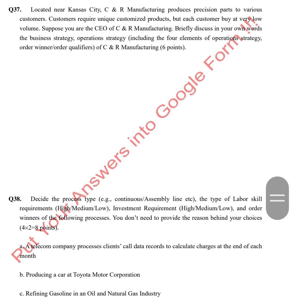 Solved Q37. Located near Kansas City, C & R Manufacturing | Chegg.com