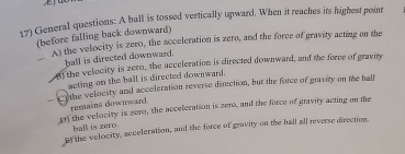 Solved General questions: A ball is tossed vertically | Chegg.com