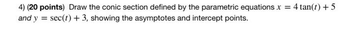Solved 4) (20 points) Draw the conic section defined by the | Chegg.com