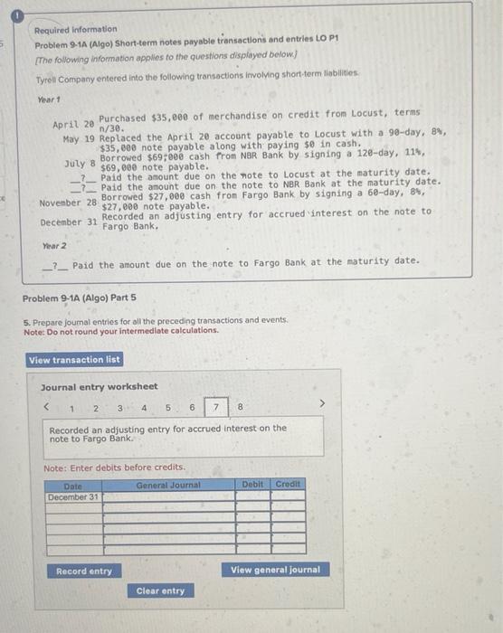 Solved Required information Problem 9-1A (Algo) Short-term | Chegg.com
