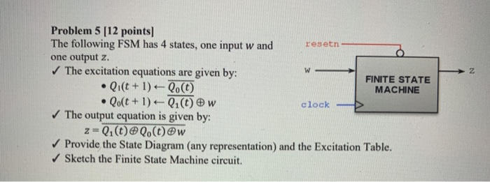 Solved W - Problem 5 [12 points The following FSM has 4 | Chegg.com
