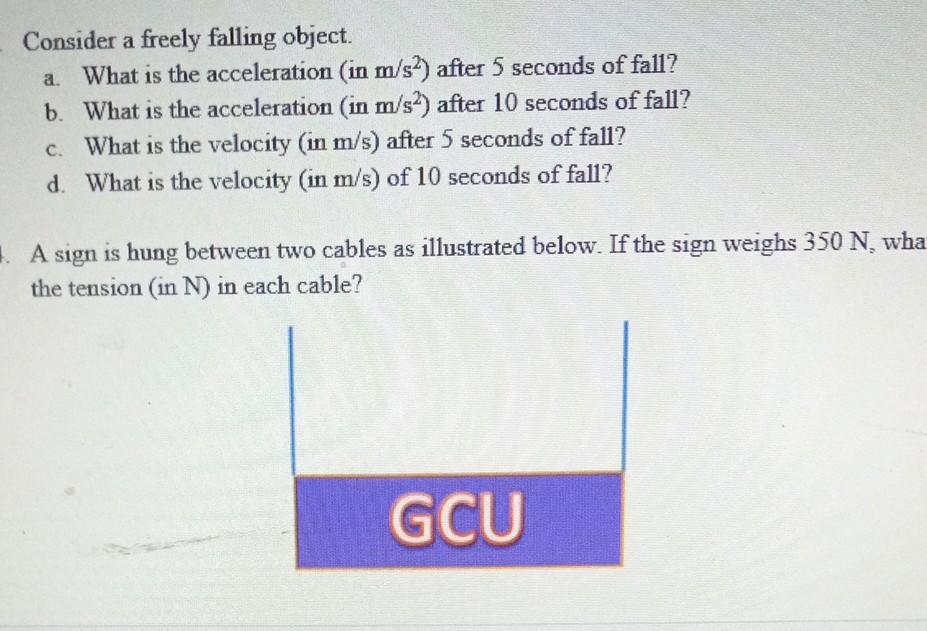 Solved Consider a freely falling object. a. What is the | Chegg.com
