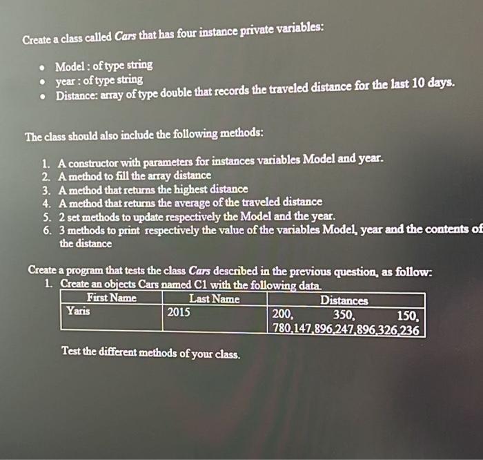 Solved Create a class called Cars that has four instance | Chegg.com