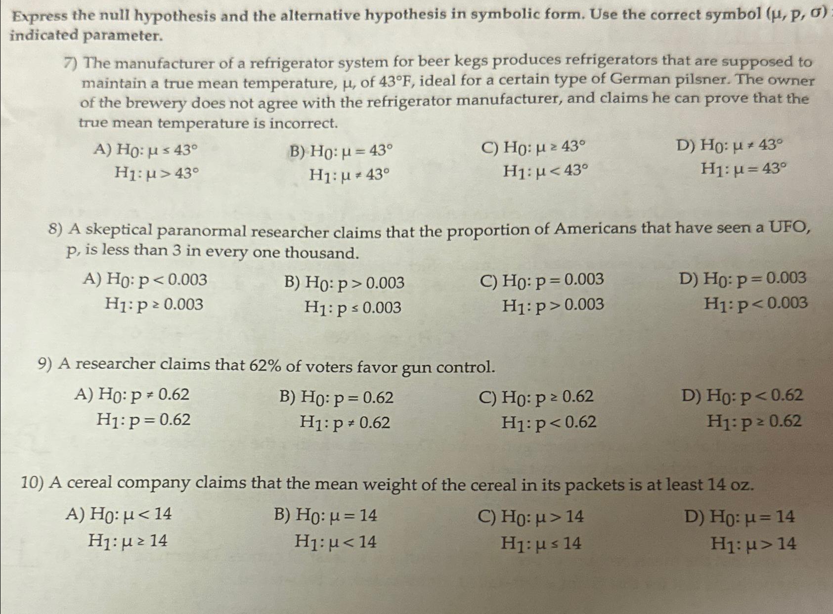 Solved Express the null hypothesis and the alternative | Chegg.com