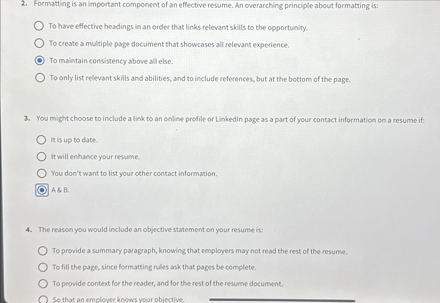 Solved Formatting is an important component of an effective | Chegg.com