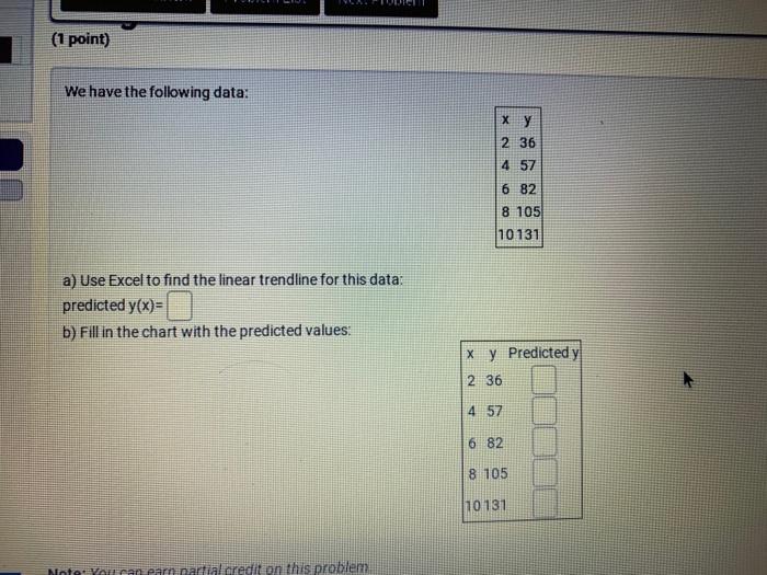 Solved We have the following data: a) Use Excel to find the | Chegg.com
