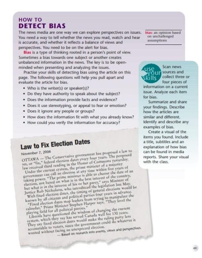 Solved HOW TO DETECT BIAS The news media are one way we can | Chegg.com