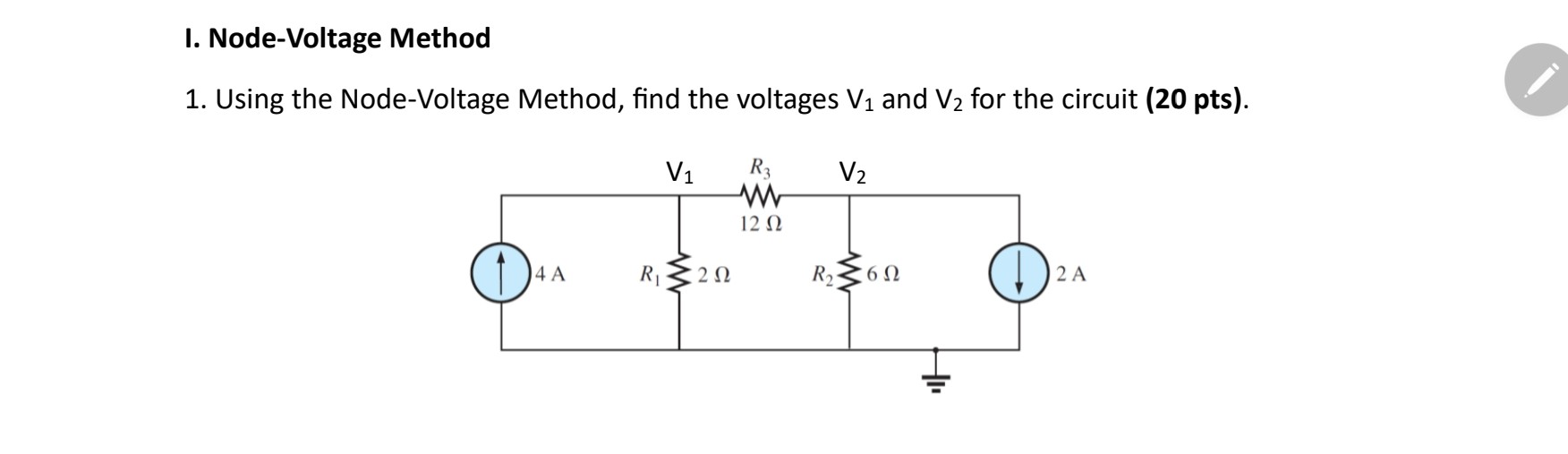 Solved Using the Node-Voltage Method, find the voltages V1 | Chegg.com
