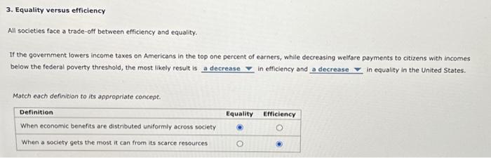 Solved 3. Equality versus efficiency All societies face a | Chegg.com