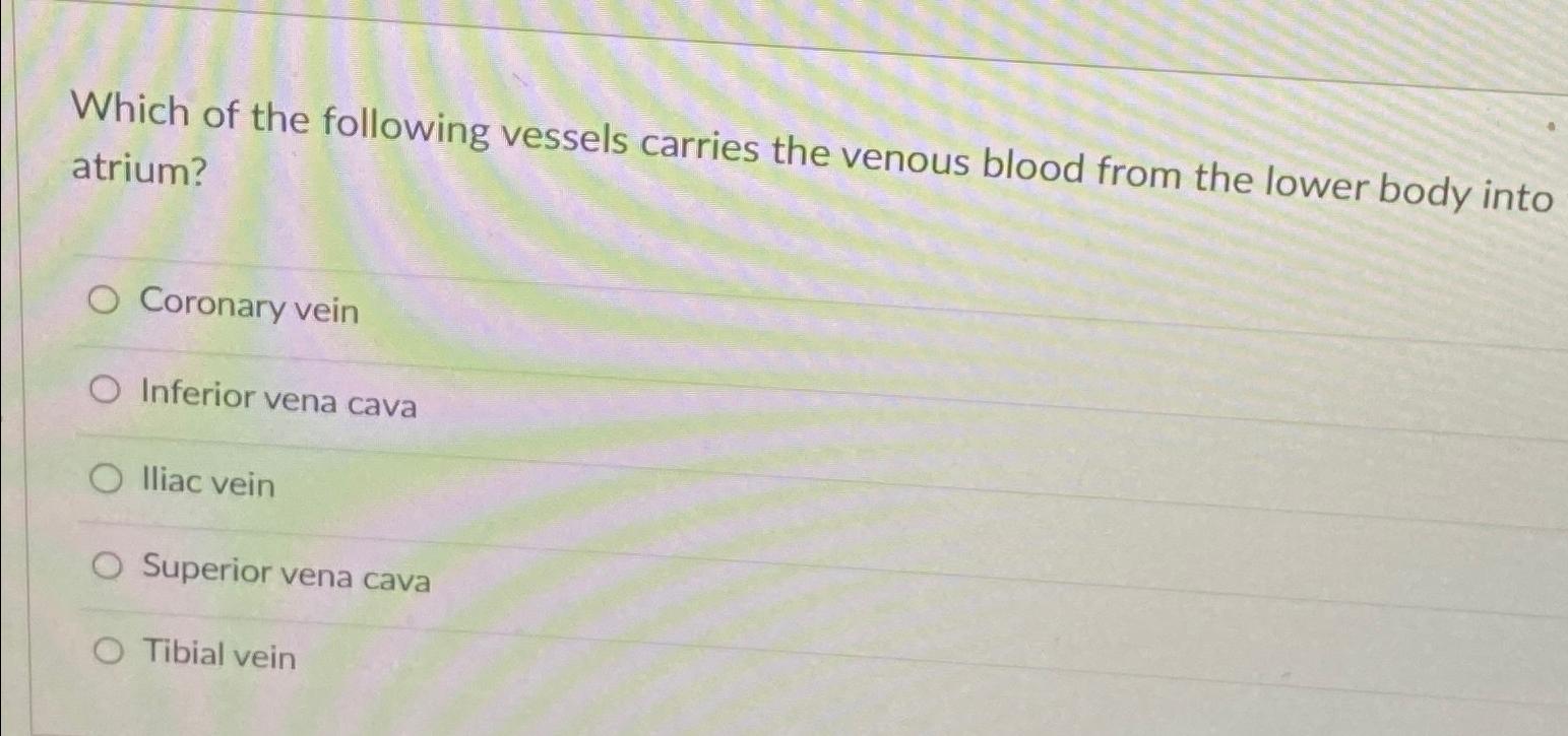 Solved Which of the following vessels carries the venous | Chegg.com