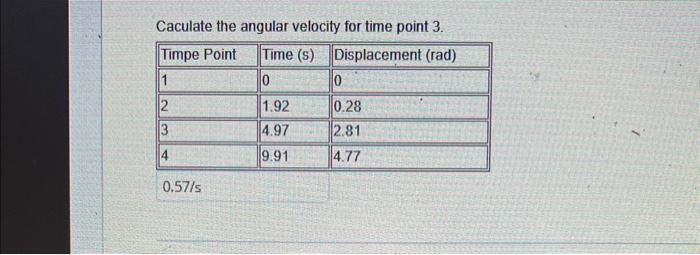 Solved Caculate the angular velocity for time point 3. | Chegg.com