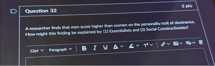 Solved A researcher finds that men score higher than women | Chegg.com