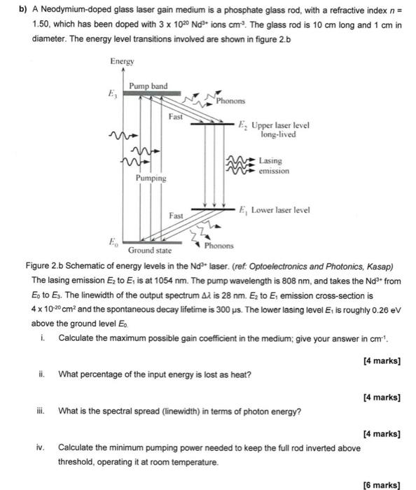 Solved b) A Neodymium-doped glass laser gain medium is a | Chegg.com