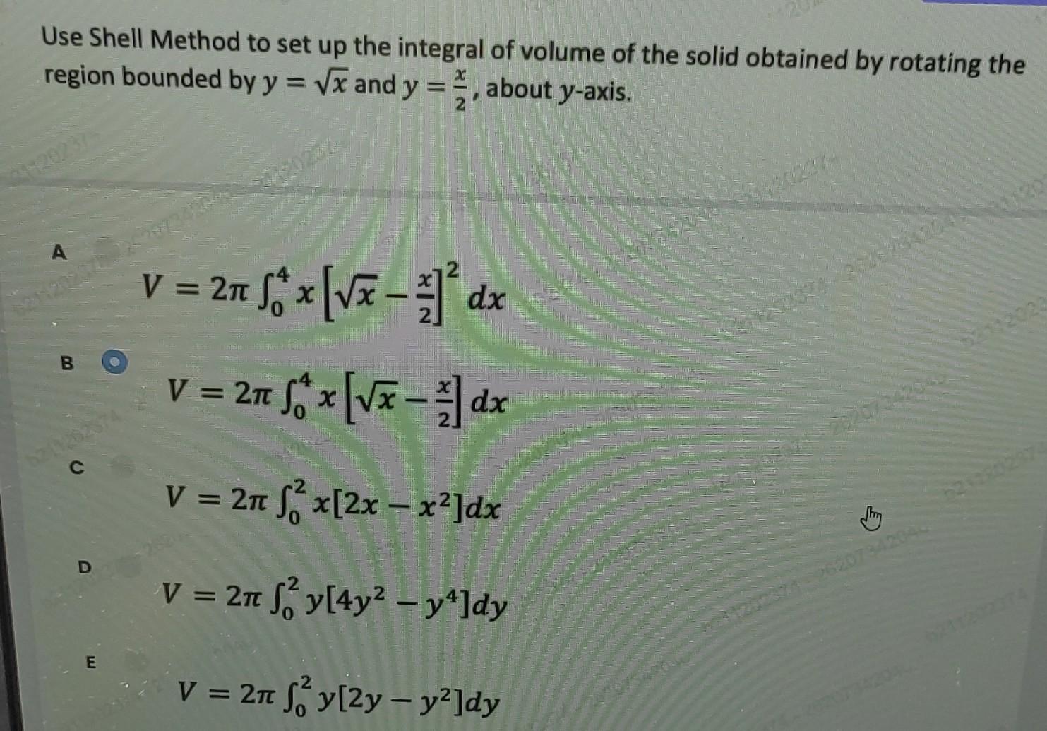 Solved Use Shell Method to set up the integral of volume of | Chegg.com