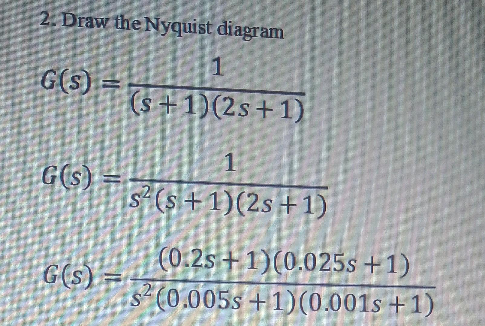 Solved 2. Draw the Nyquist diagram G(s)=(s+1)(2s+1)1 | Chegg.com