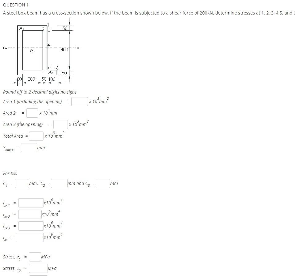 Solved QUESTION 1 A steel box beam has a cross-section shown | Chegg.com